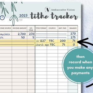 Tithe Tracker Digital Printable Financial Balance Giving Log Offering ...