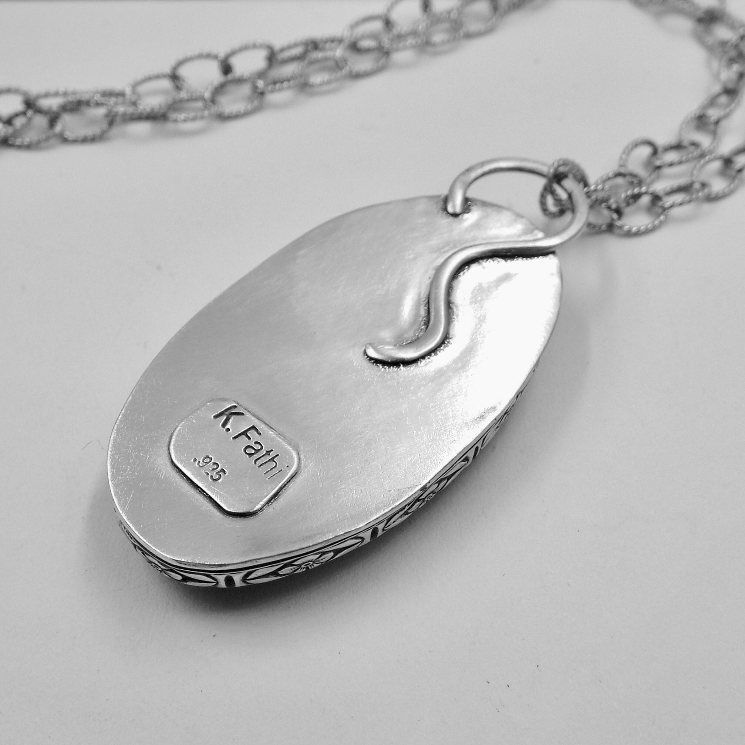 Petrified Palm Root Gemstone Necklace in Patterned Sterling Silver - Etsy