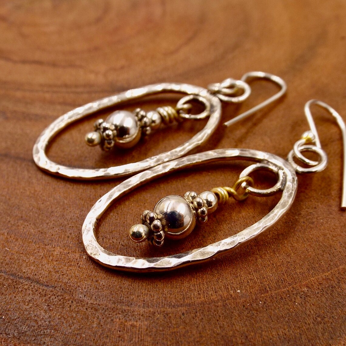 Hammered Hoops With Silver Ball Dangles, Sterling Silver Earrings - Etsy