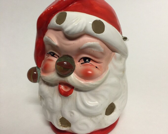 Vintage Kitsch Santa Candle Holder, Santa Lantern Marble Nose Kitschy ...