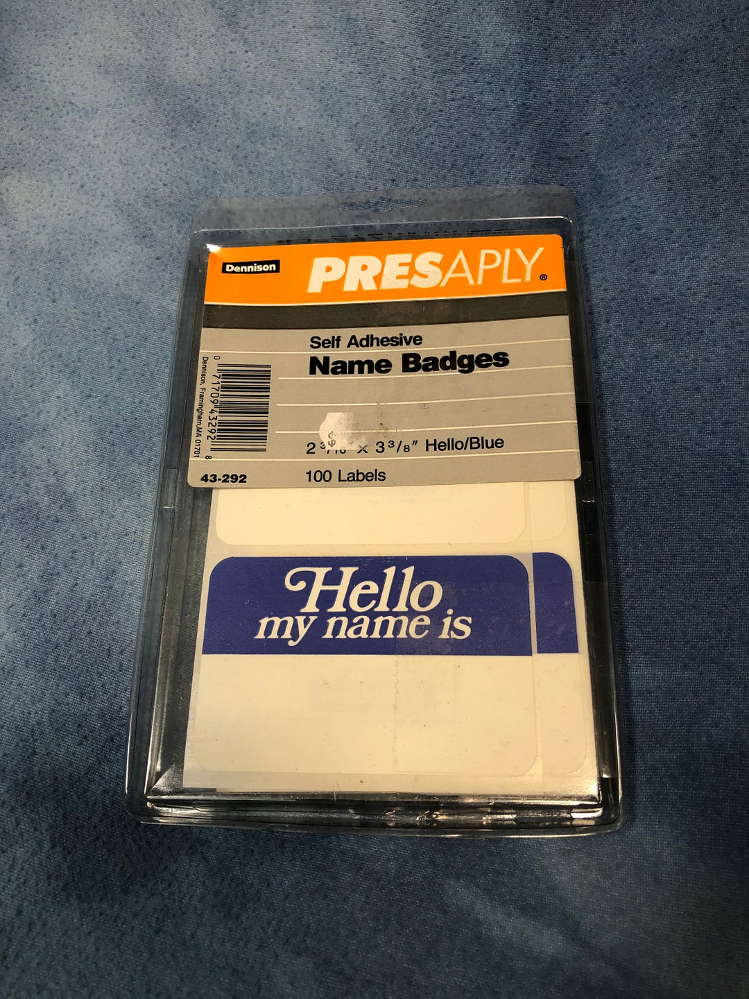 Vintage Hello My Name is Stickers, Blue Name Badge Dennison 80 Stickers ...