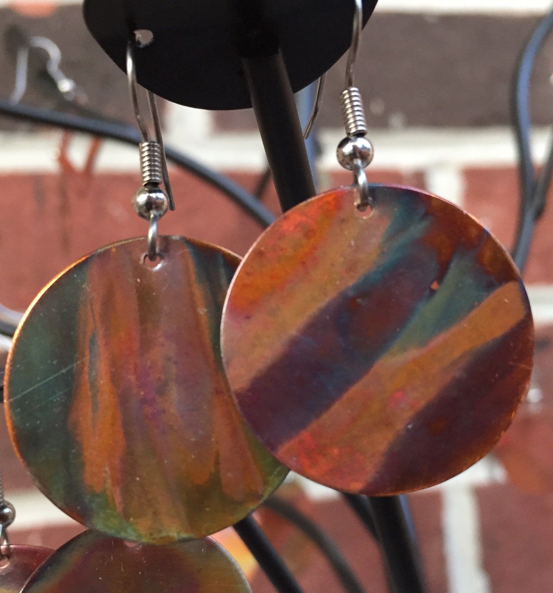 Flame Painted Earrings. Fire Patina. Copper Disc Earrings. Flame ...