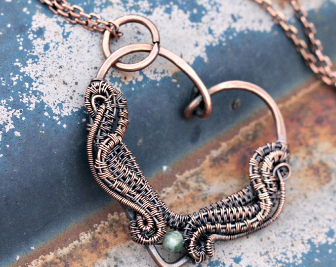 Large Copper Heart Pendant | Wire Woven Heart Pendant | Copper or ...