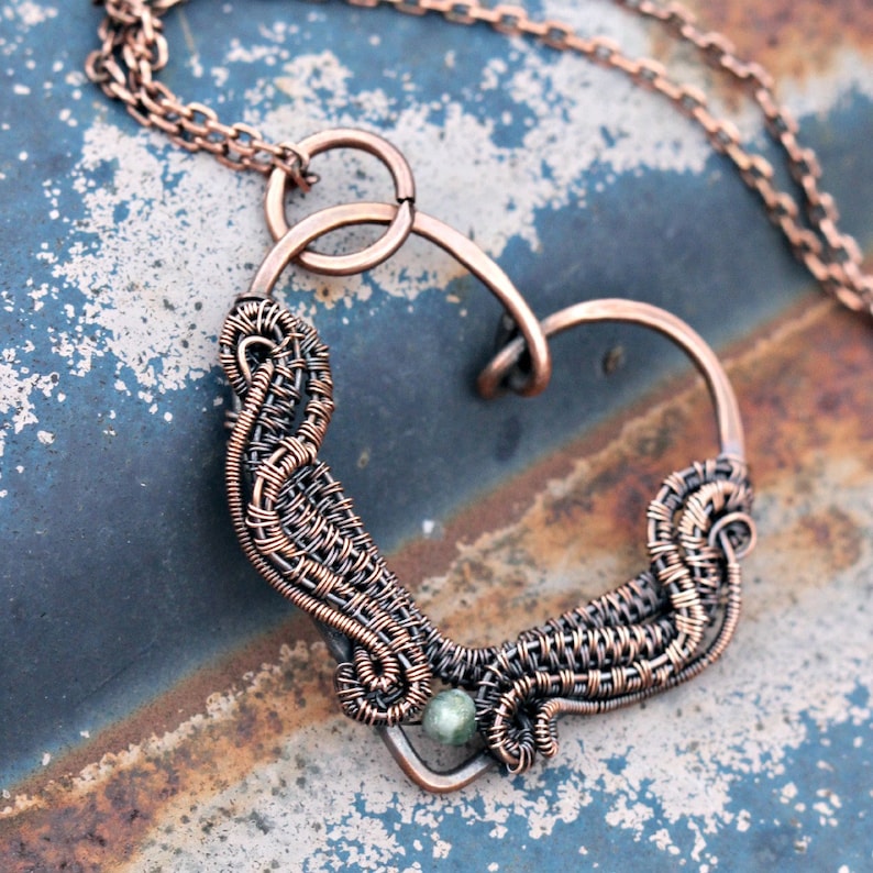 Large Copper Heart Pendant Wire Woven Heart Pendant Copper - Etsy