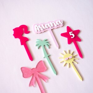 Hot Pink Party, Summer Cupcake Toppers, Beach Party, Malibu Birthday ...