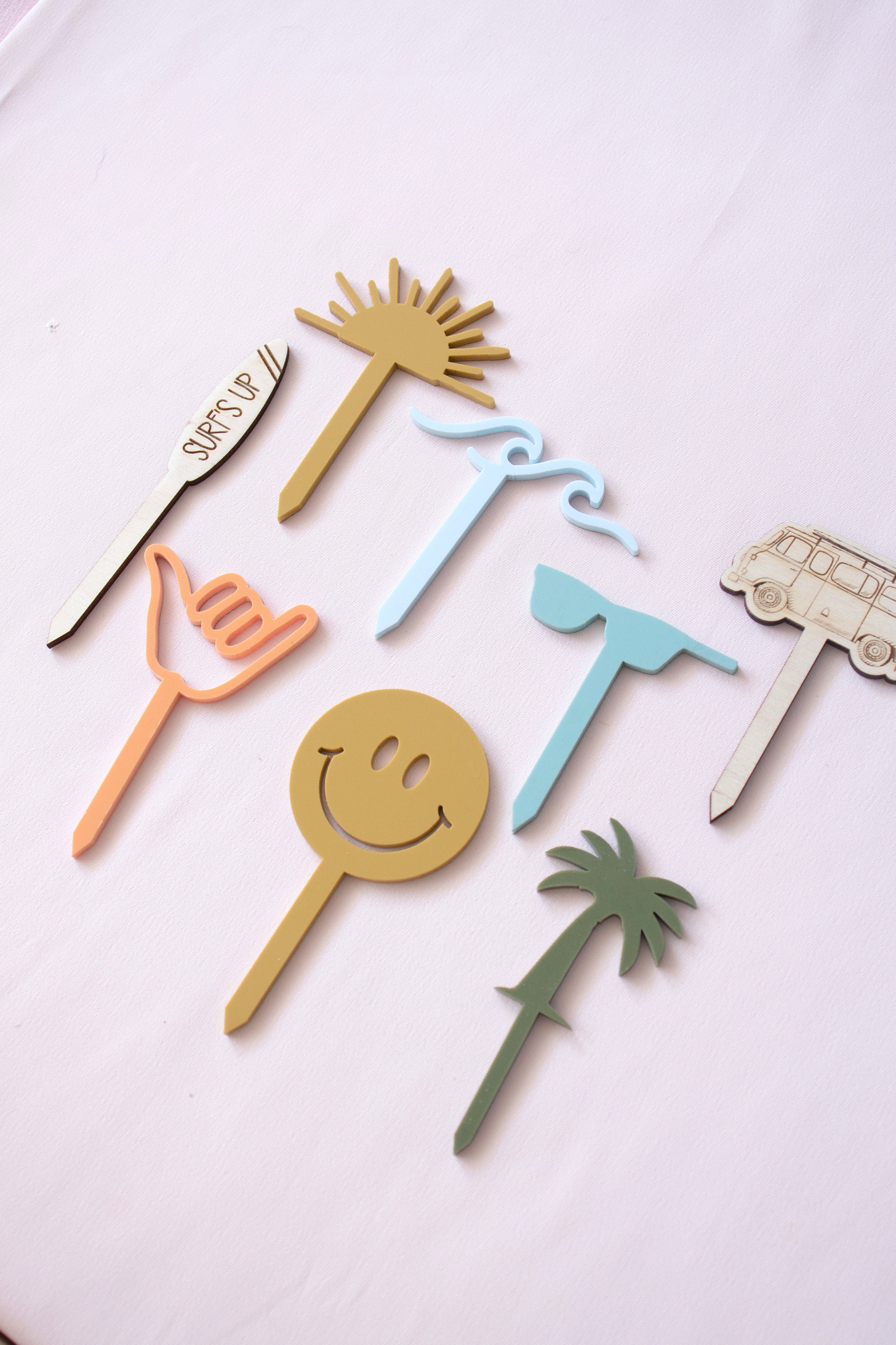 Surfing Cupcake Toppers, Boho Sun, Groovy Van, Retro Birthday ...
