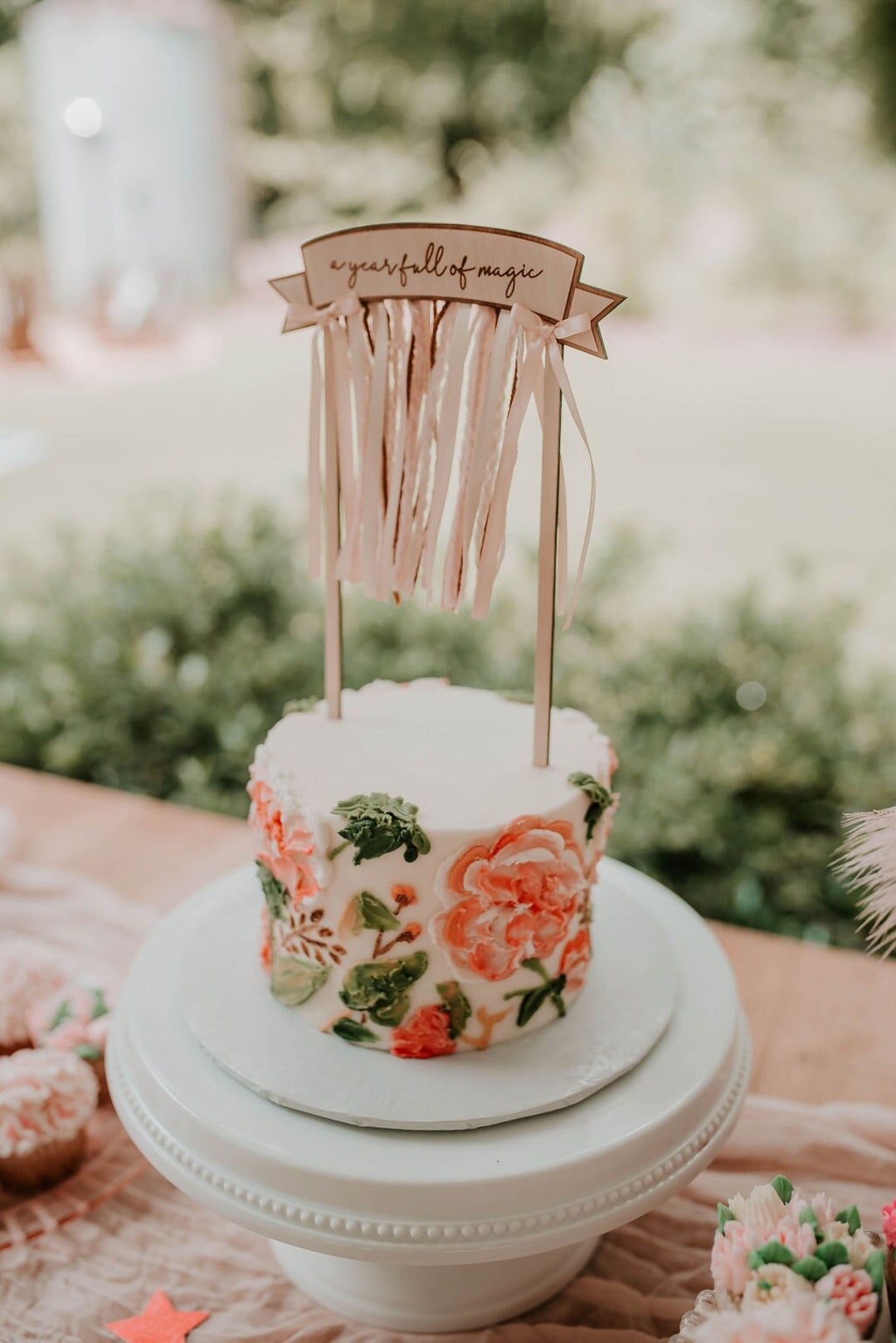 One Year of Magic, Cake Topper, Floral Cake Topper, First Birthday Cake ...