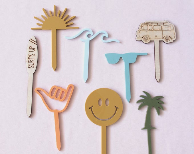 Surf Cupcake Toppers Set of 6 | Beach Birthday Party Decor, Wave ...