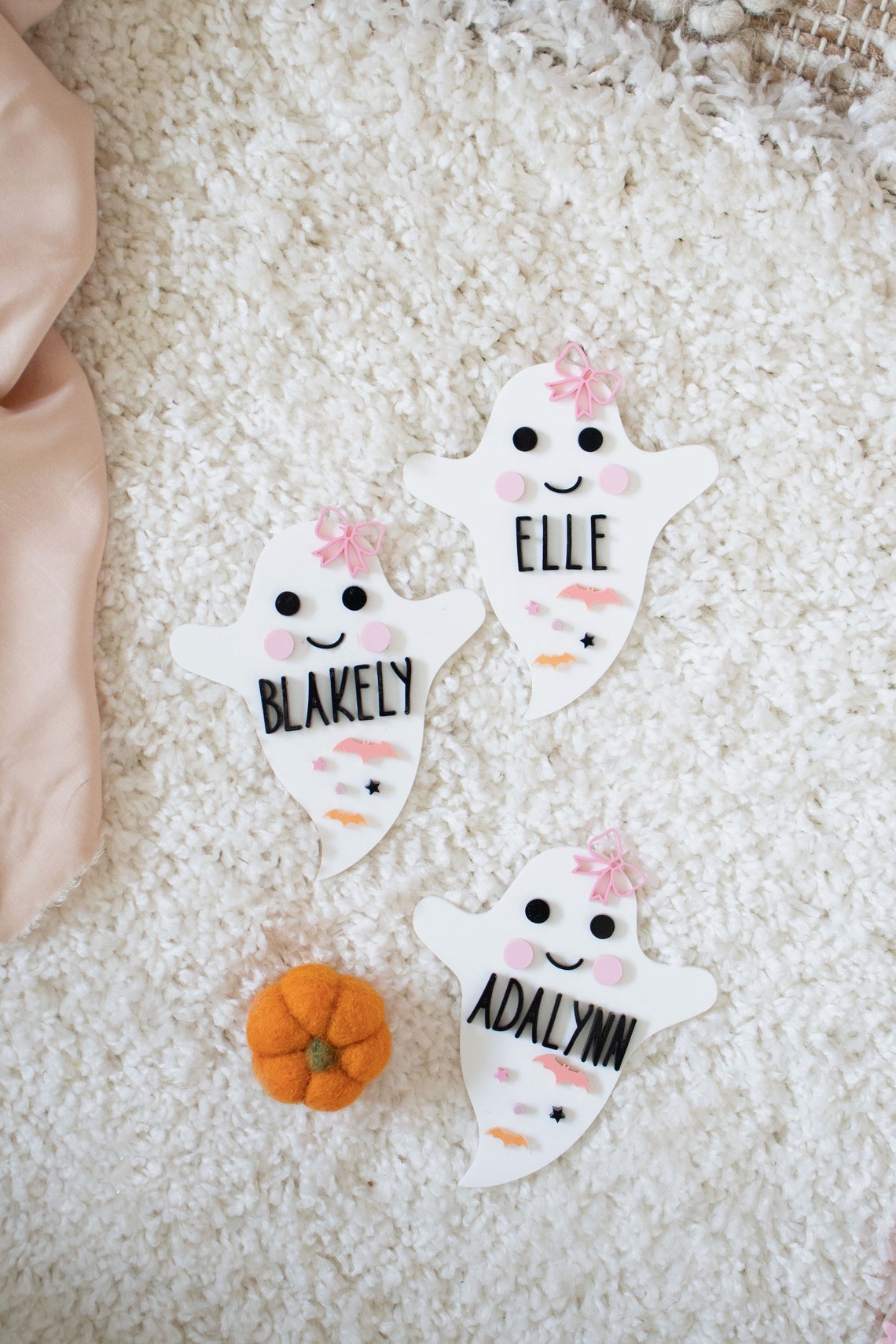 Little Ghost Pink Halloween Birthday Party Place Card Basket Tag ...