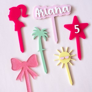 Hot Pink Party, Summer Cupcake Toppers, Beach Party, Malibu Birthday ...