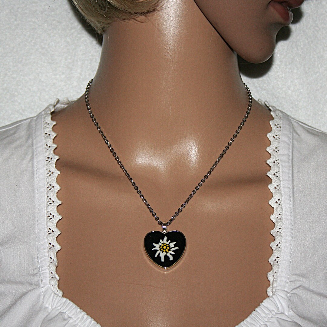 Edelweiss Pendant / Necklace With Heart / Heart Pendant / Mountain ...