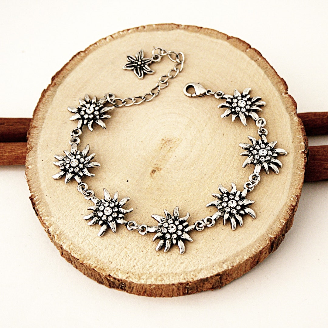 Bracelet With Edelweiss and Rhinestones / Edelweiss Pendant / Edelweiss ...