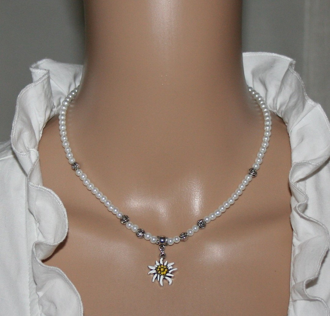 Dirndl Necklace Costume Jewelry Pearl Edelweiss Pendant - Etsy