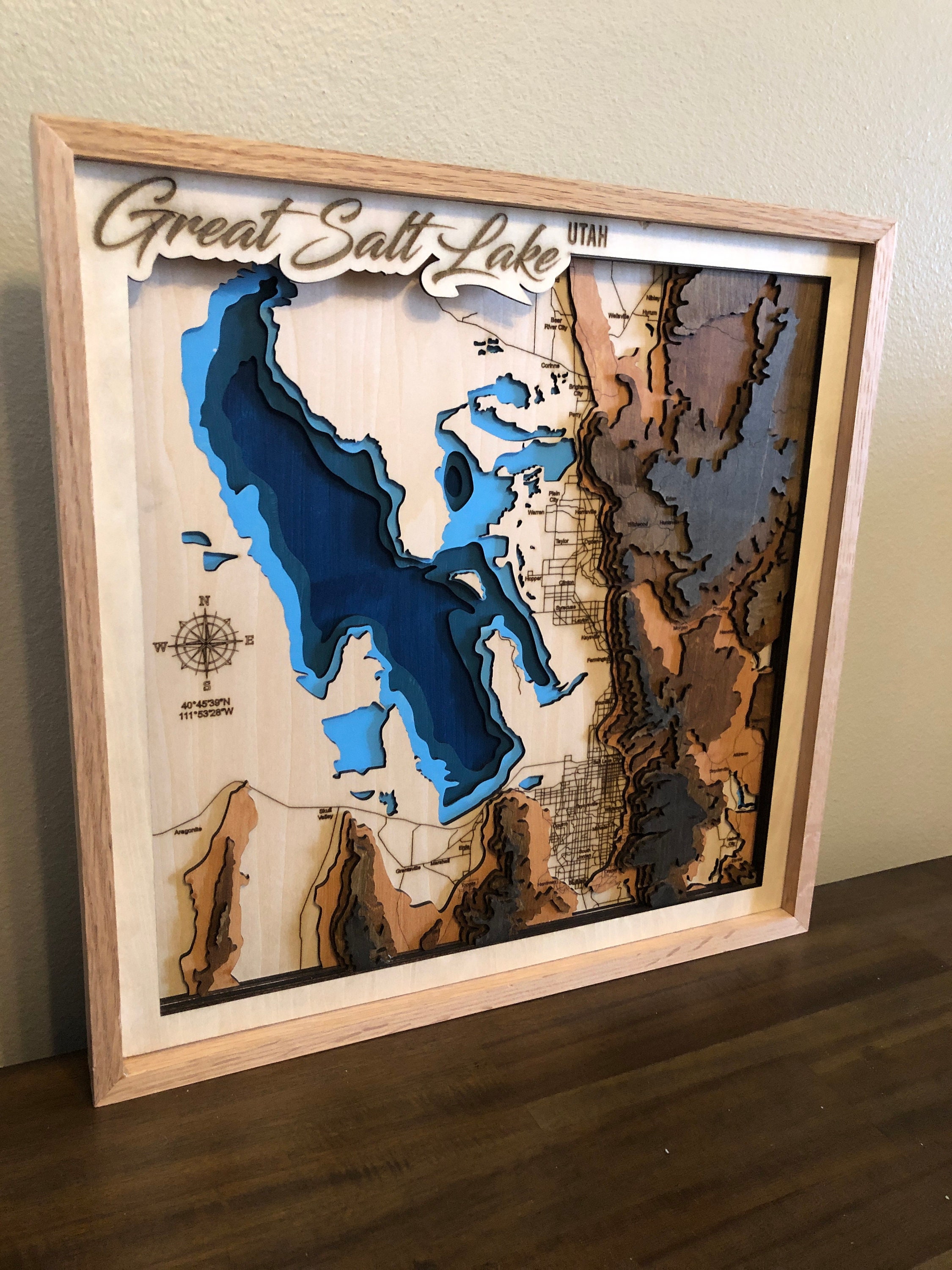 Amazing 3D Laser Cut Great Salt Lake Wood Topographic Map - Etsy
