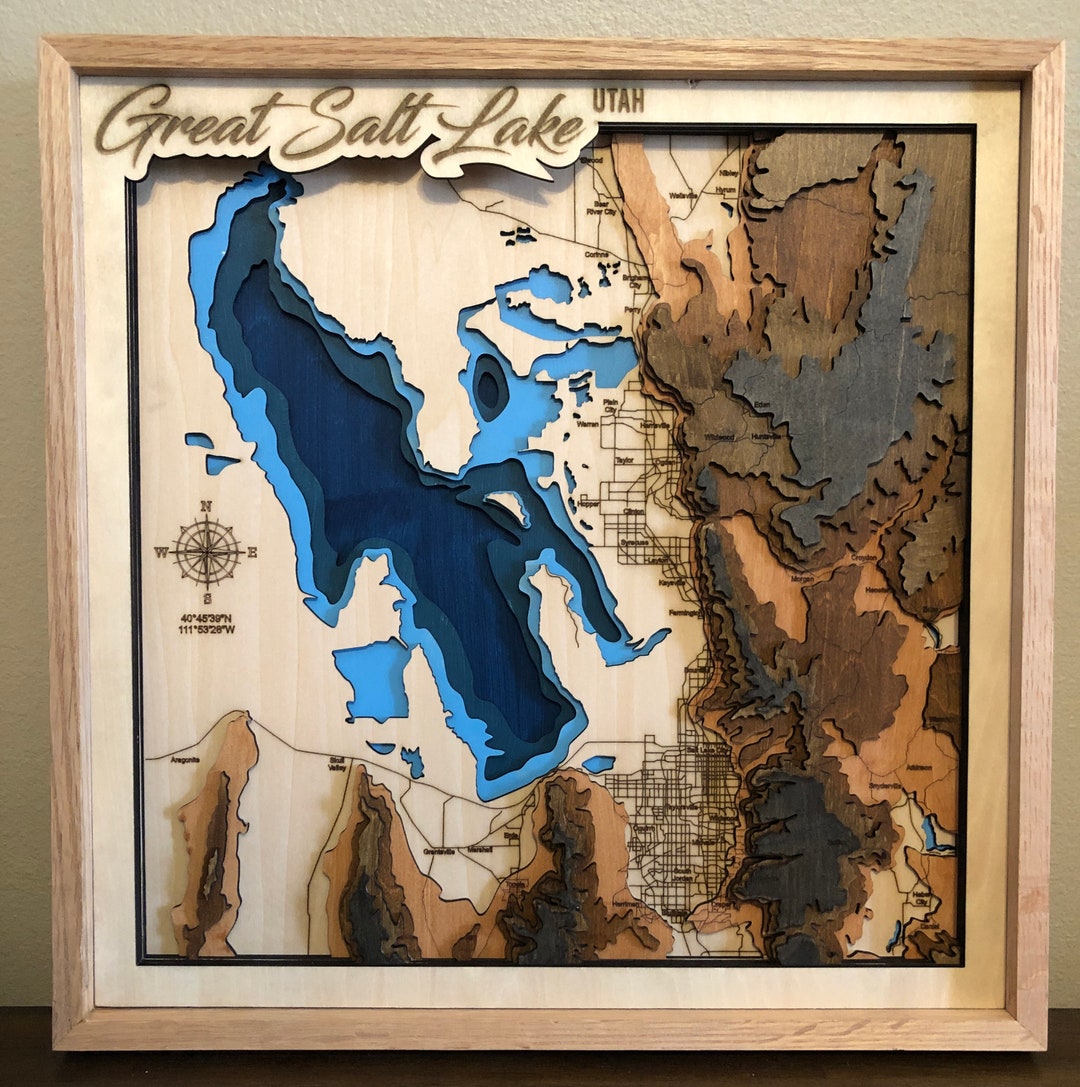 Amazing 3D Laser Cut Great Salt Lake Wood Topographic Map - Etsy