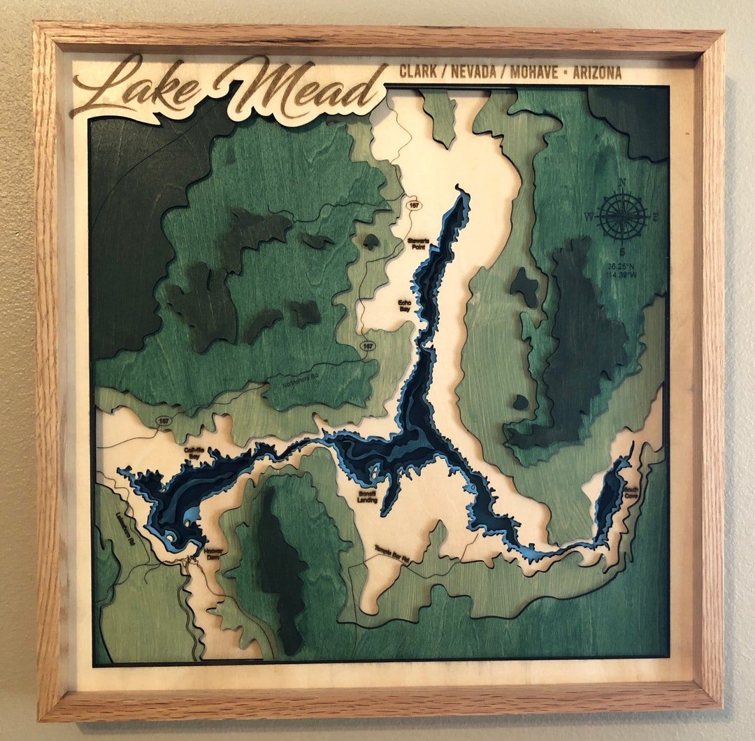 Great 3D Laser-cut Topgraphic Map of Lake Mead - Etsy