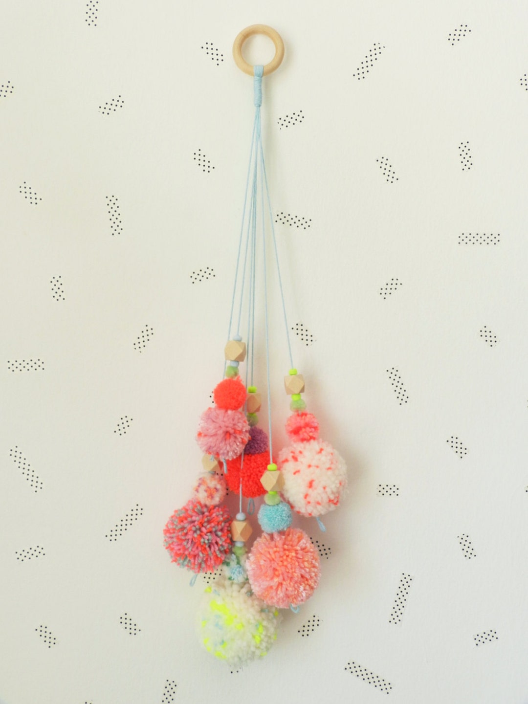 Pompons Bouquet Wall Hanging, Handmade Colorful Wall Decor, Nursery ...