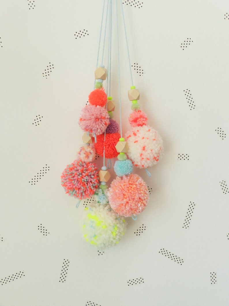 Pompons Bouquet Wall Hanging, Handmade Colorful Wall Decor, Nursery ...