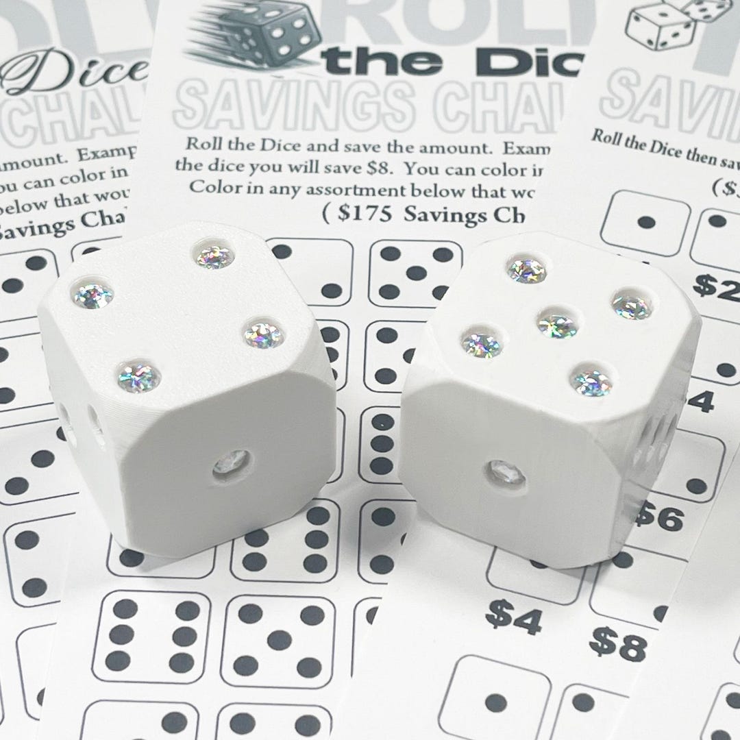 2 Large White Dice With Rhinestones Size 1 1/2 Inch. Savings Challenge ...