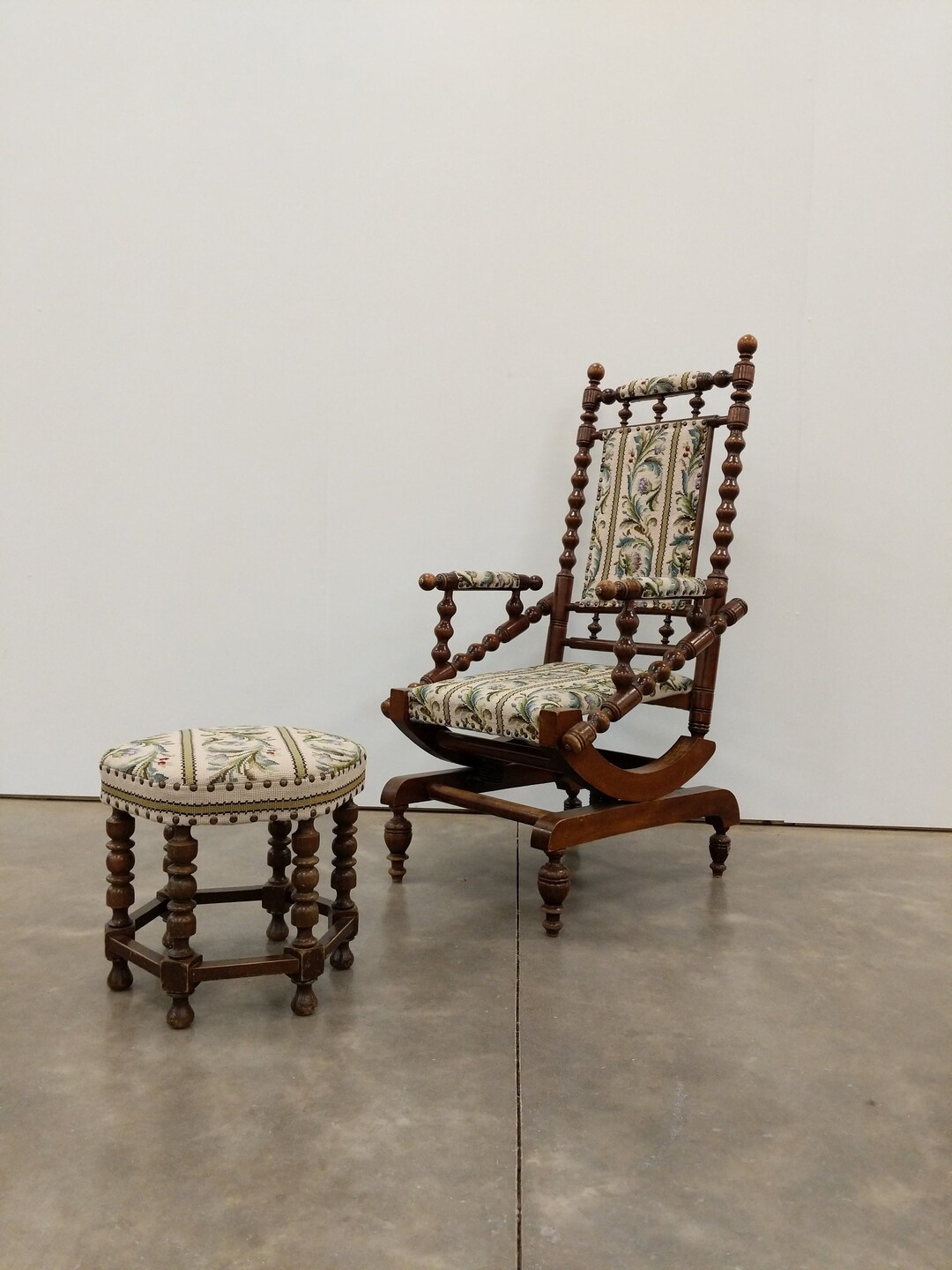 Antique Danish Victorian Style Rocking Chair With Foot Stool - Etsy