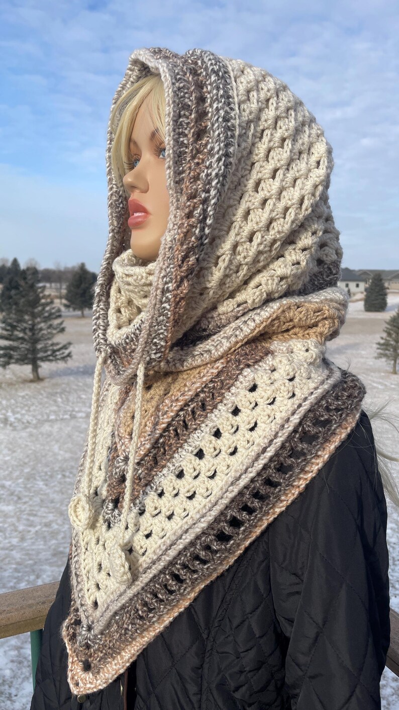 Hooded Cowl Bandanna Triangle Scarf, Hood, Drawstring, BOHO ...