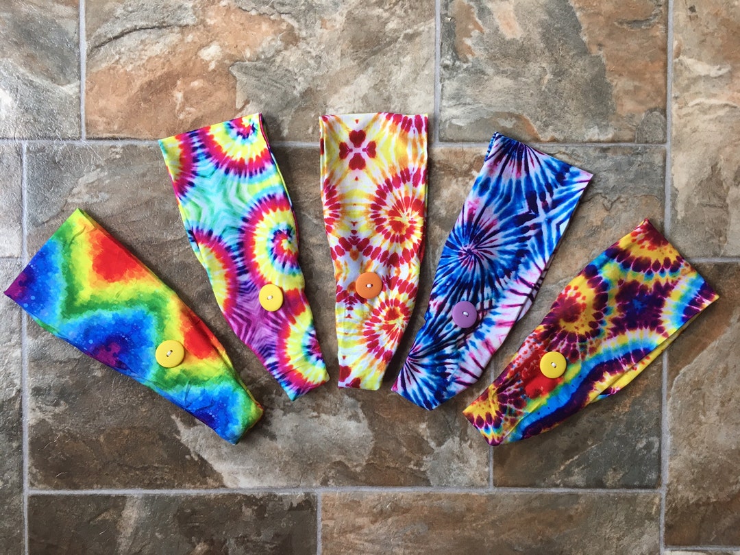 Tie Dye, Hippie, Ear Saver Headband, Headband With Buttons, Wide ...