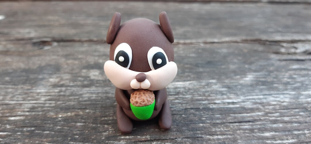 Squirrel Birthday Cake Topper Figure, Clay Woodland Animal Cake Topper ...