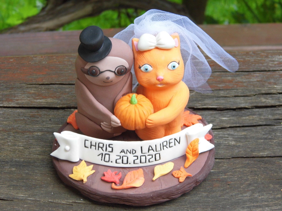 Autumn Wedding Cake Topper, Wedding Cake Figurine, Rustic Cake Figurine ...