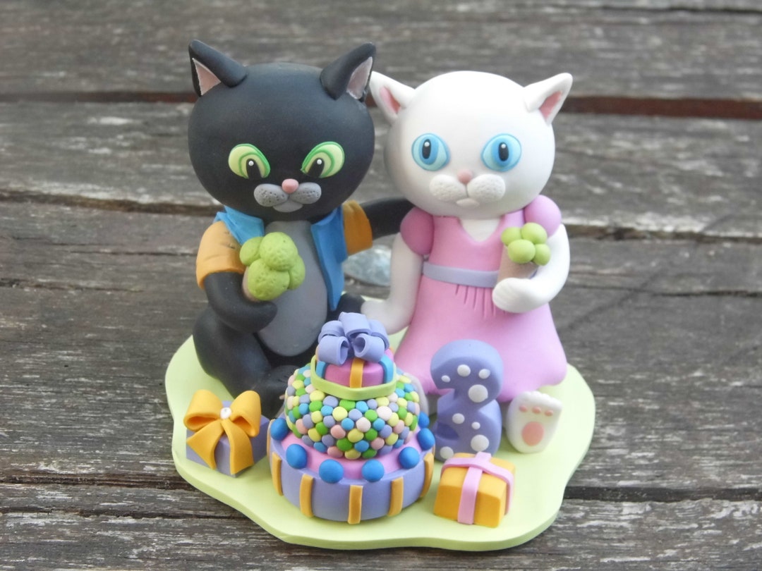 Black White Cat Cake Topper, Birthday Cake Topper, Twins Birthday Party ...