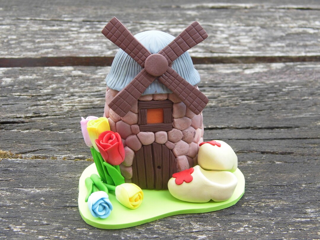 Personalized Birthday Cake Topper, Polymer Clay Windmill Wooden Shoes ...