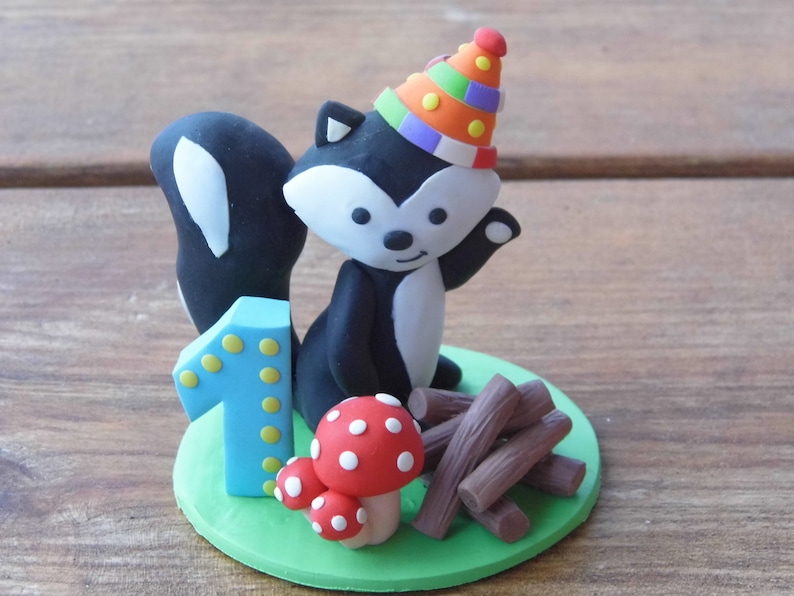 Skunk Birthday Cake Topper, Skunk Figurine, Woodland Birthday Party ...