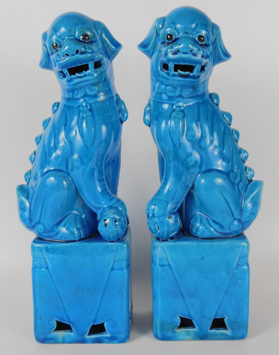 Vintage Mid 20th Century Pair of Chinese Turquoise Blue Ceramic Pottery ...