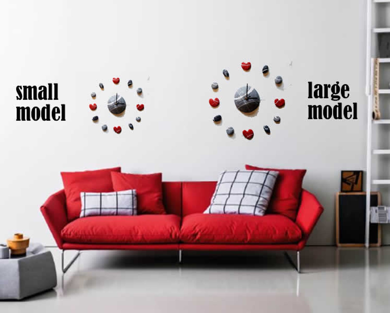 Large wall clock modern with heart stone Minimalist wall art | Etsy