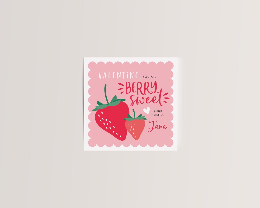 Berry Sweet Valentine - Classroom Valentine's Day Cards - Strawberry - Etsy