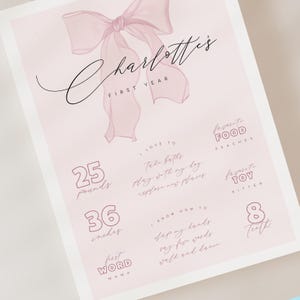 Pink Bow Birthday Stats Poster - Editable Template - Instant Download ...