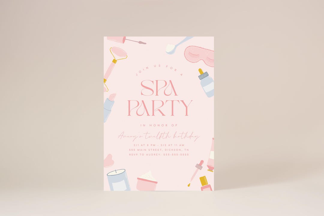 Editable Spa Party Birthday Party Invitation Template With Skincare ...