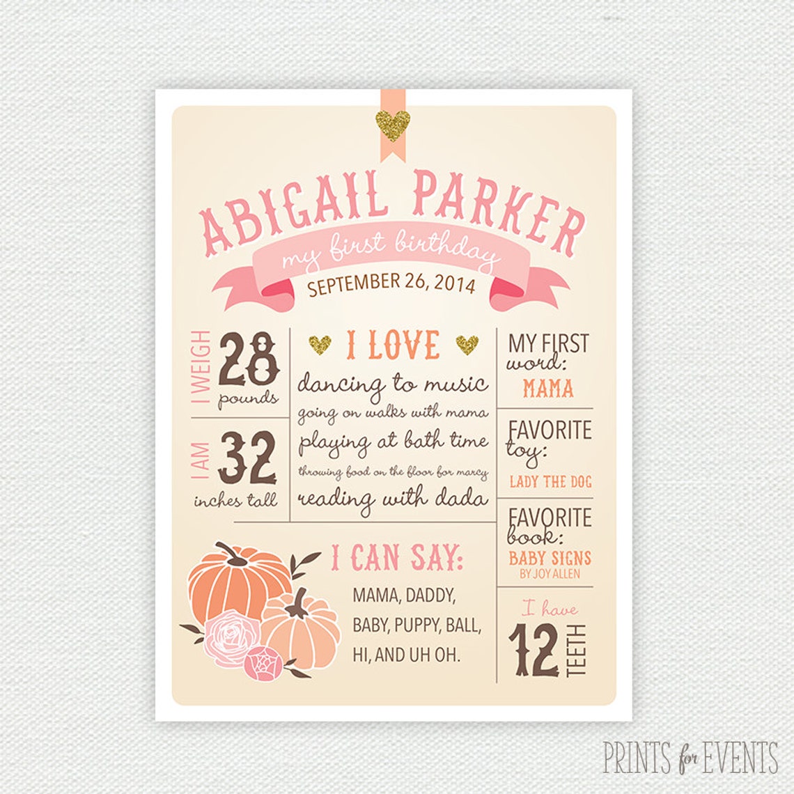 Printable Birthday Stats Poster Our Little Pumpkin Birthday - Etsy