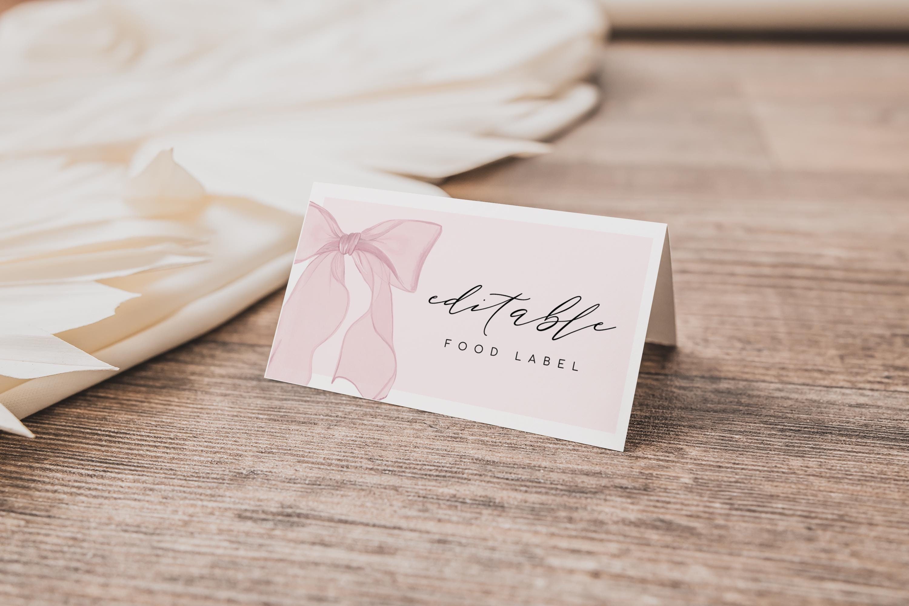Pink Bow Food Tents Editable Template Instant Download - Etsy