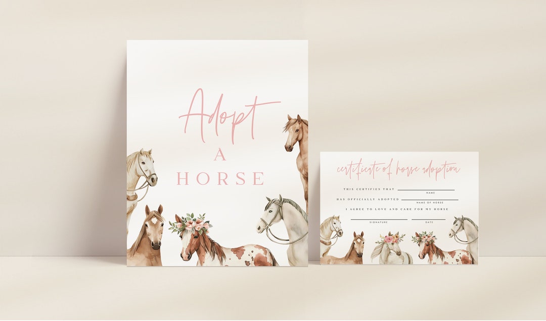 Adopt A Horse Sign and Certificate Set - Horse Party - Instant Download ...