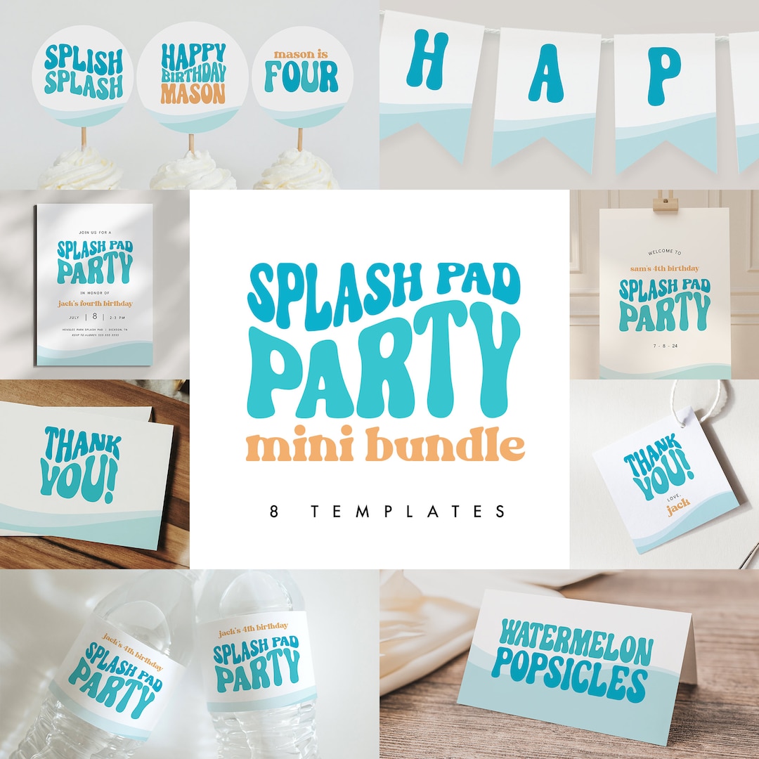 Splash Pad Birthday Party Bundle - Templates - Instant Download - Etsy