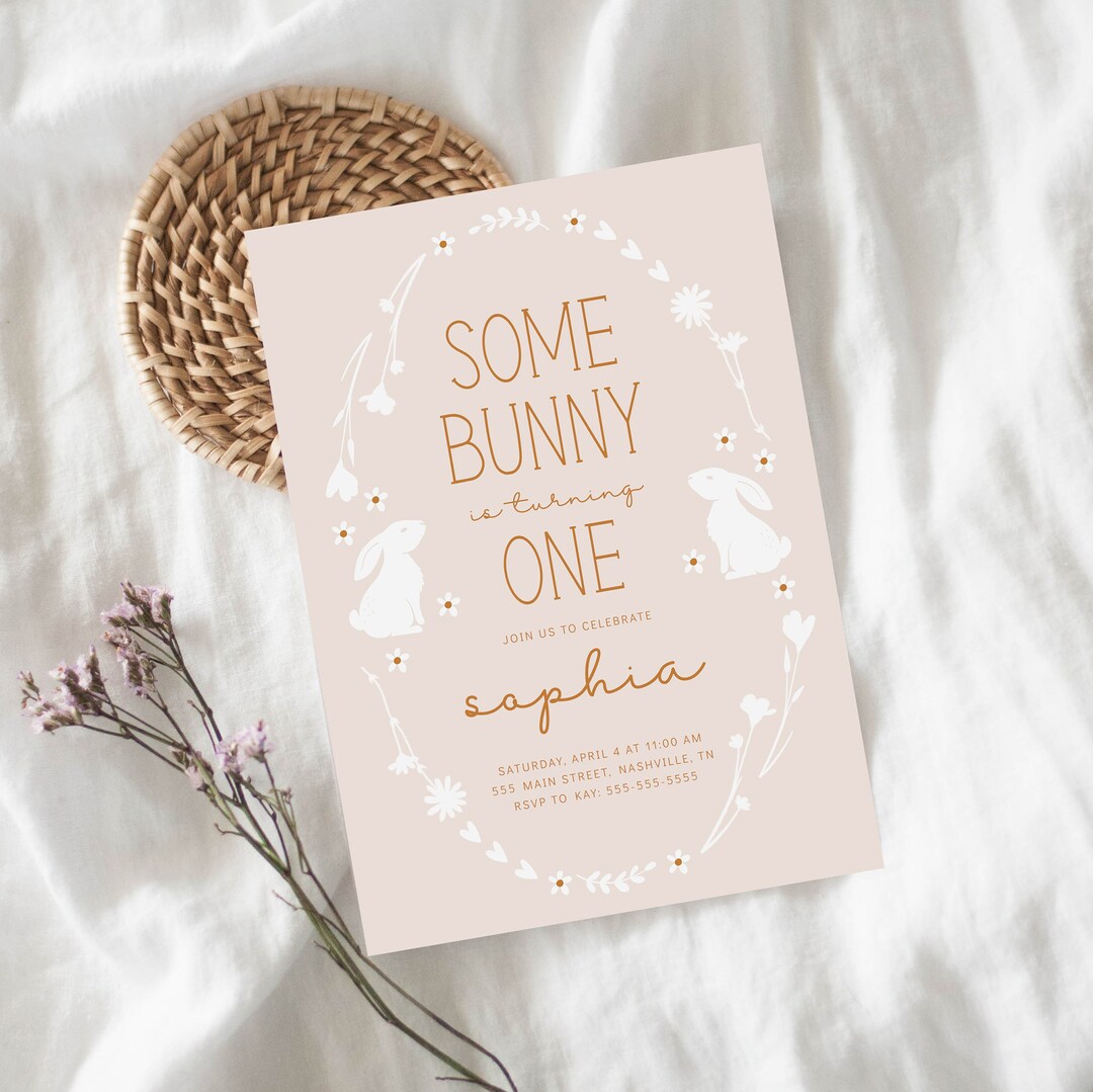 Bunny Birthday Invitation - Some Bunny - Boho Bunny - Etsy