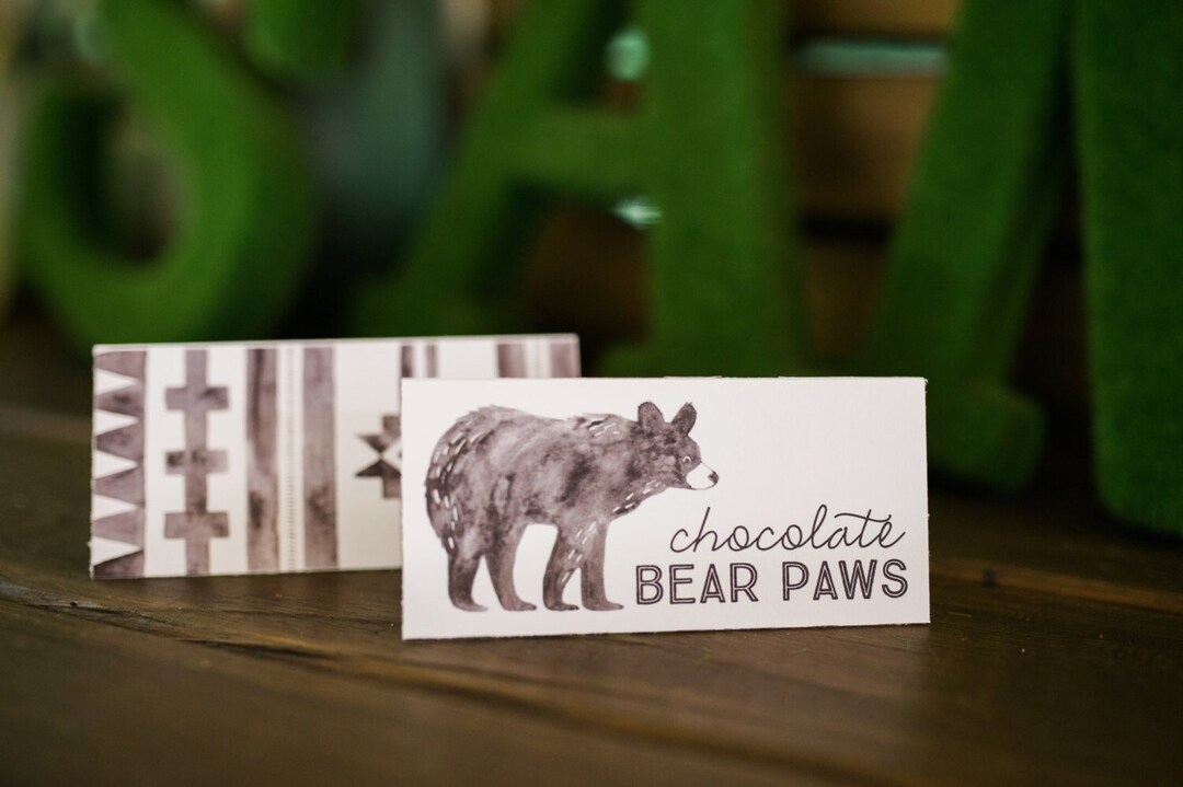 Printable Bear Food Labels - Man Cub Birthday - Watercolor - Menu Cards ...