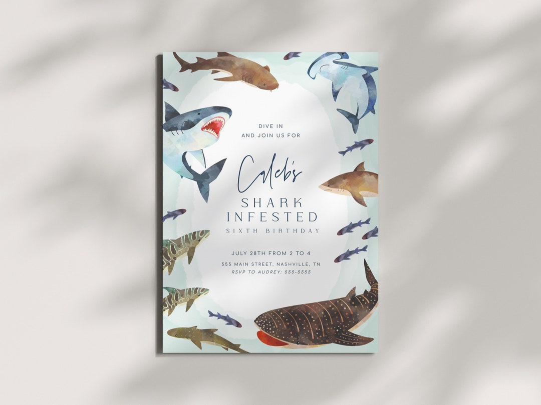 Editable Shark Birthday Party Invitation - Shark Infested - Jawsome ...