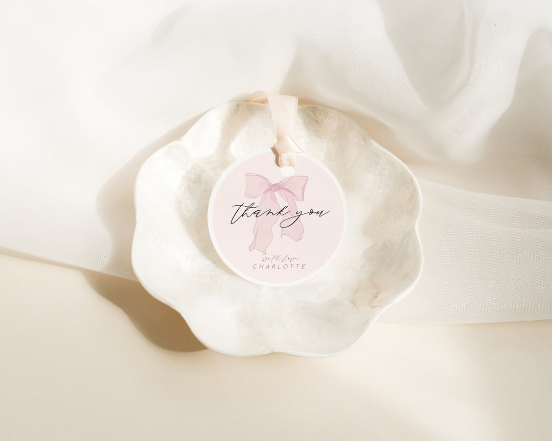 Pink Bow Favor Tag - Editable Template - Instant Download - Etsy