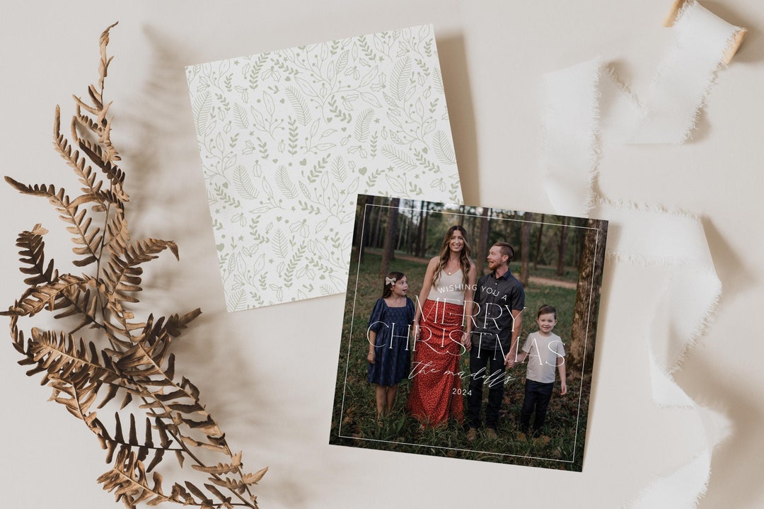 Modern Square Holiday Family Photo Card Template, Christmas Card - Etsy