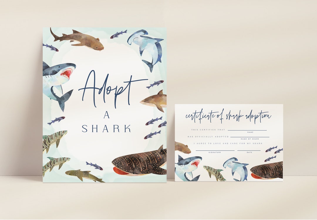 Adopt A Shark Sign and Certificate Set - Shark Party - Instant Download ...