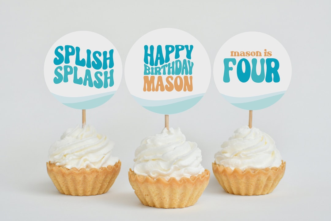 Splash Pad Party Cupcake Toppers - Template - Instant Download - Pool ...