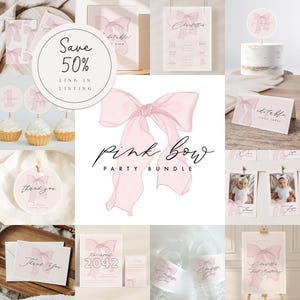 Pink Bow Party Sign - Editable Template - Instant Download - Etsy