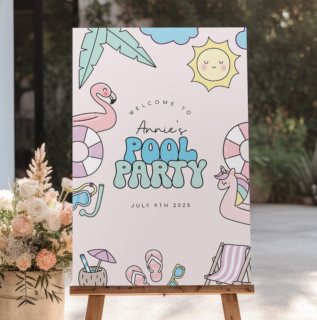 Pool Party Birthday Welcome Sign Template - Etsy