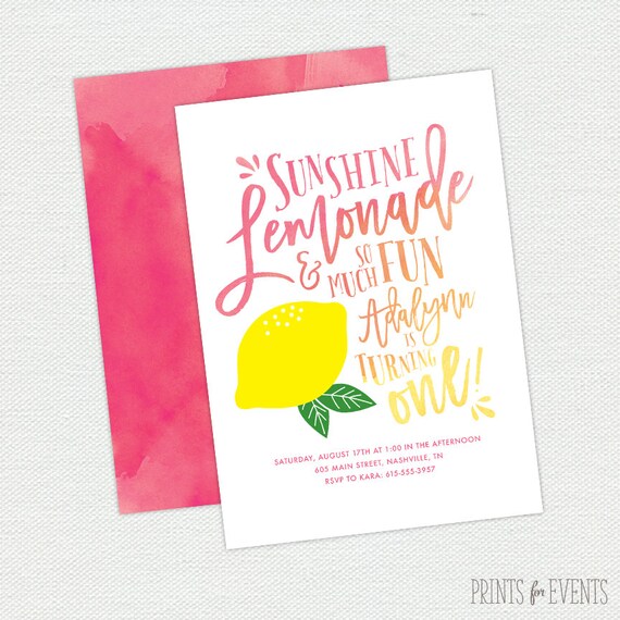 Printable Pink Lemonade Birthday Invitation - Summer Birthday ...